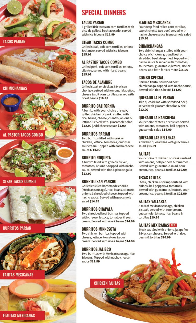 Menu – El Parian Mexican Restaurant in Lakeville, Savage and Eagan ...